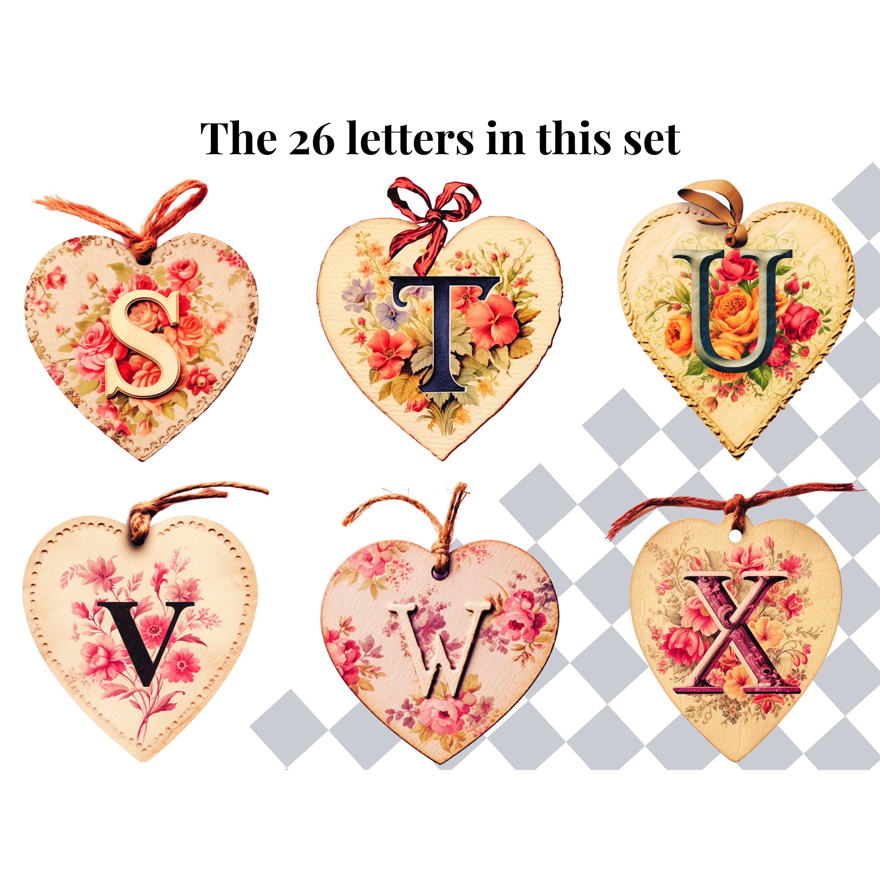 Floral Heart Alphabet Clipart: Vintage Letter PNG Files (digital ...
