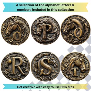 Horse Clipart Alphabet: Bronze Equestrian Letters & Numbers (PNG Files ...