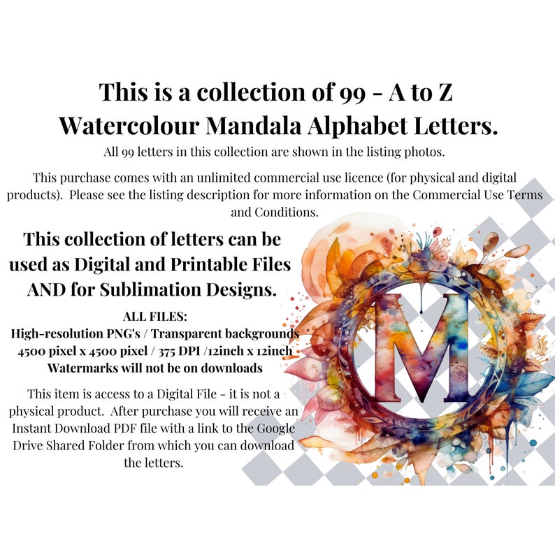Watercolor Mandala Alphabet Clipart: A-Z PNG Font (digital Download) - Etsy