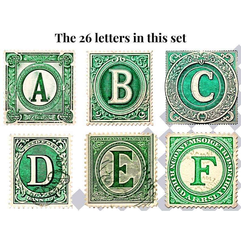 PNG Alphabet Letters | Clipart Green Postage Stamps | Fancy Font ...