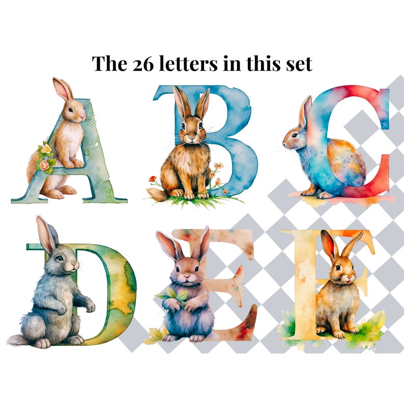 Bunny Clipart Alphabet Letters | PNG Watercolor Rabbit Images | Easter ...