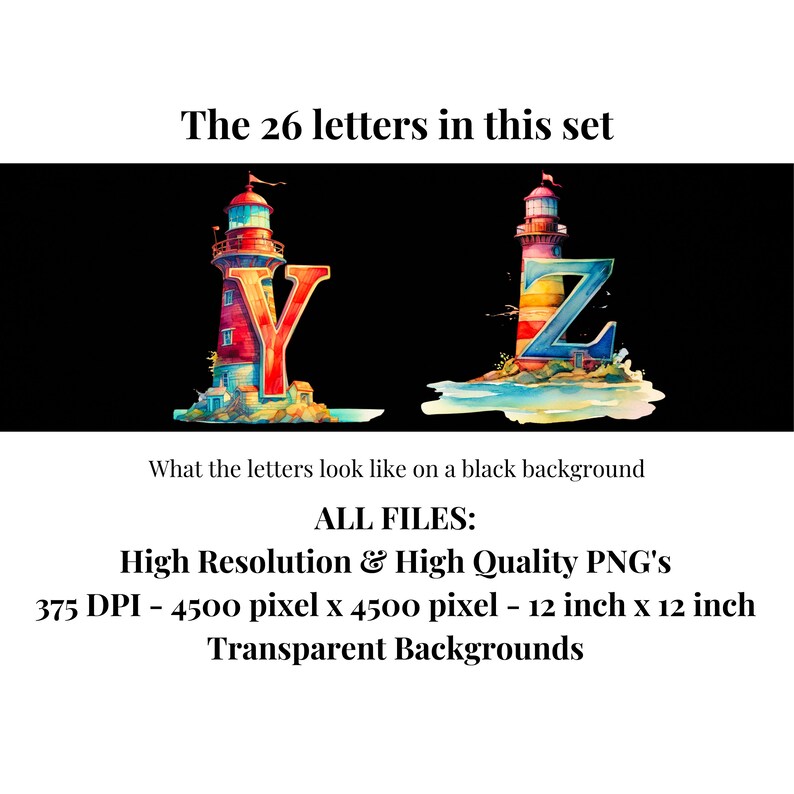 Lighthouse Alphabet Clipart: Watercolor Letters, Scrapbooking (digital ...