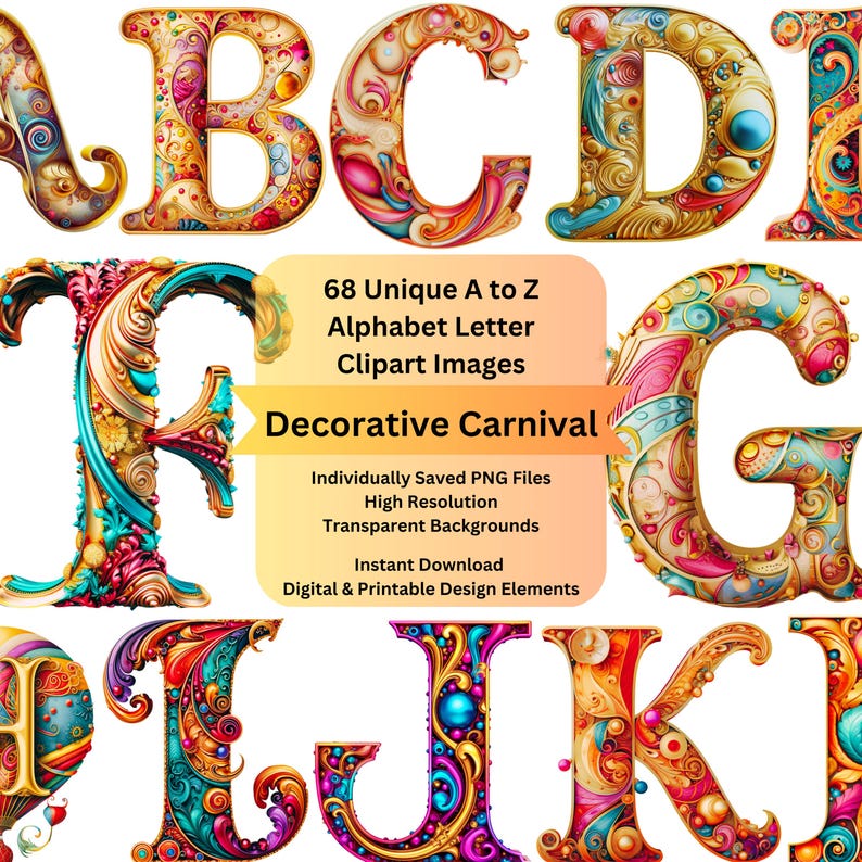 Circus Alphabet Clipart: Carnival Letters, Scrapbooking PNG (digital ...