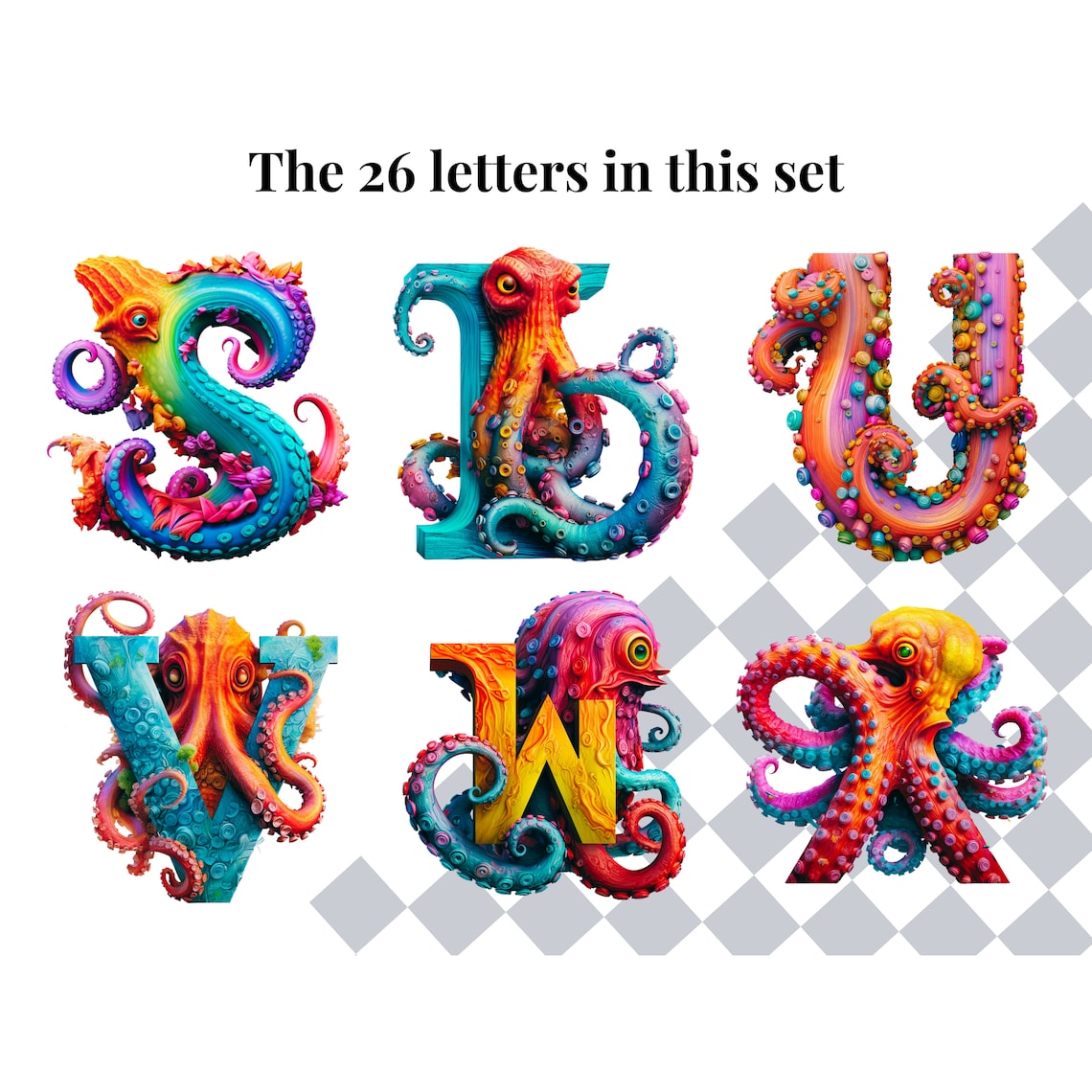 Octopus Clipart Animal Alphabet Letters PNG for Under the Sea - Etsy ...