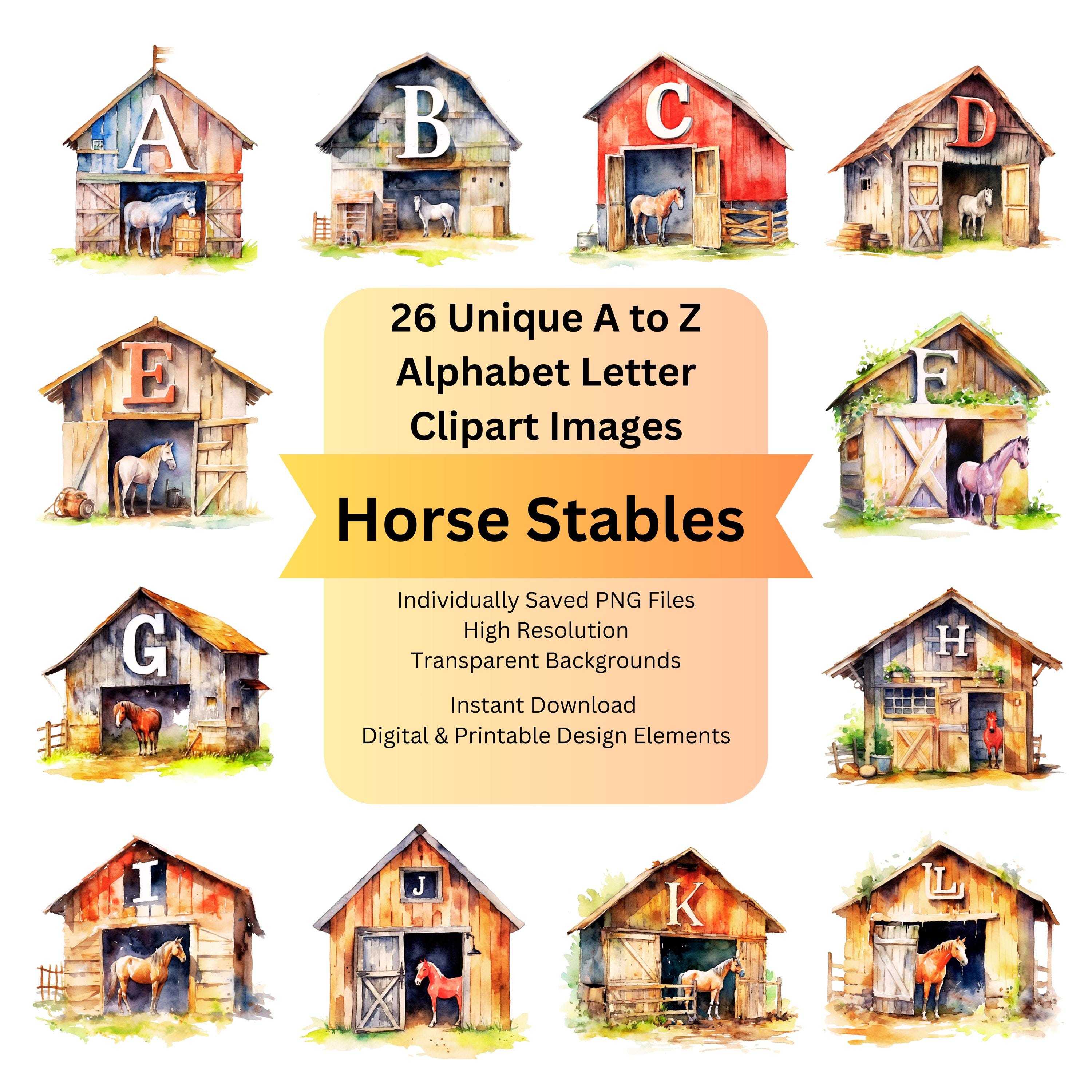 Horse Clipart Alphabet: Watercolor Stable Letters (PNG Digital Download ...