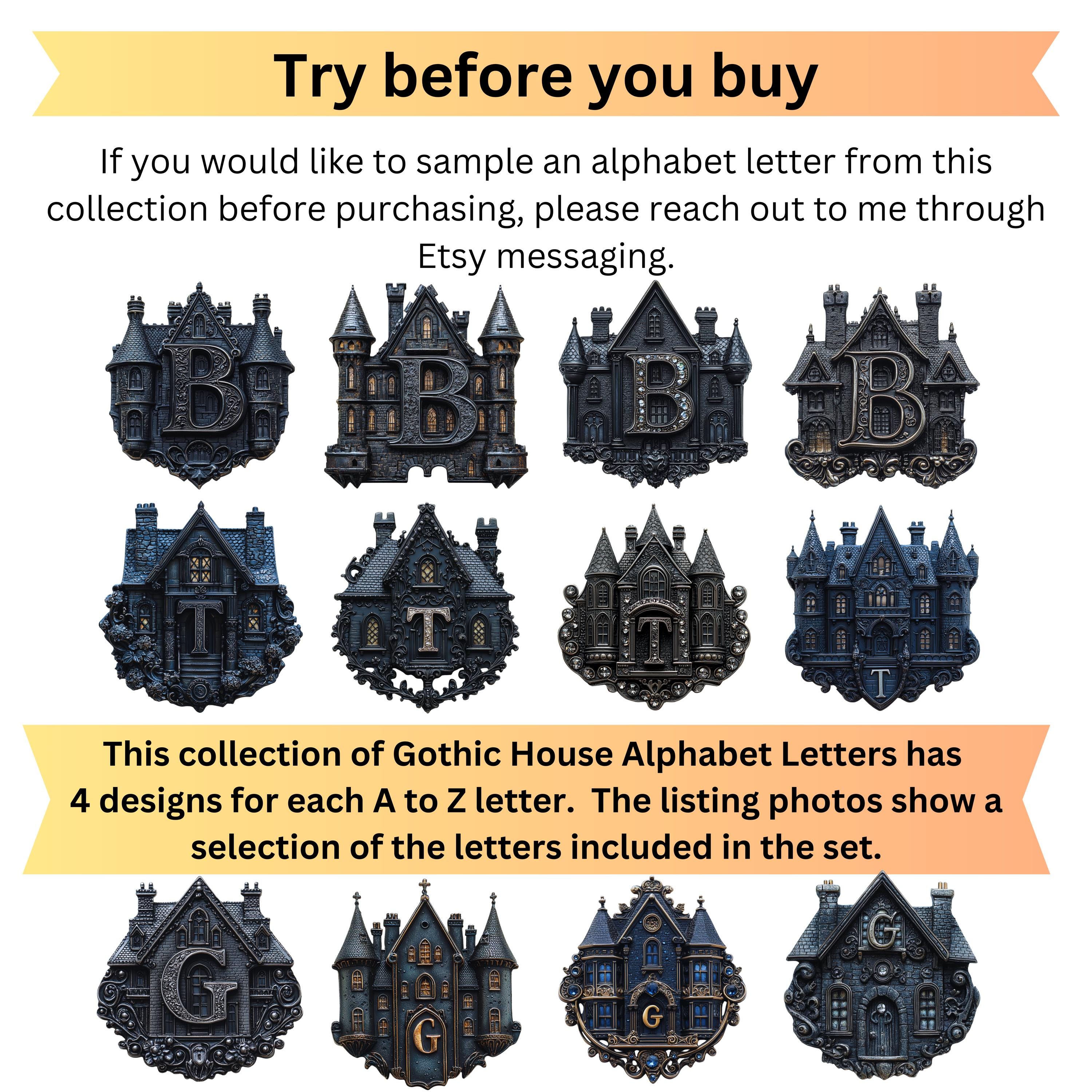 Gothic House Clipart Alphabet Letters | Spooky Font Bundle | PNG ...
