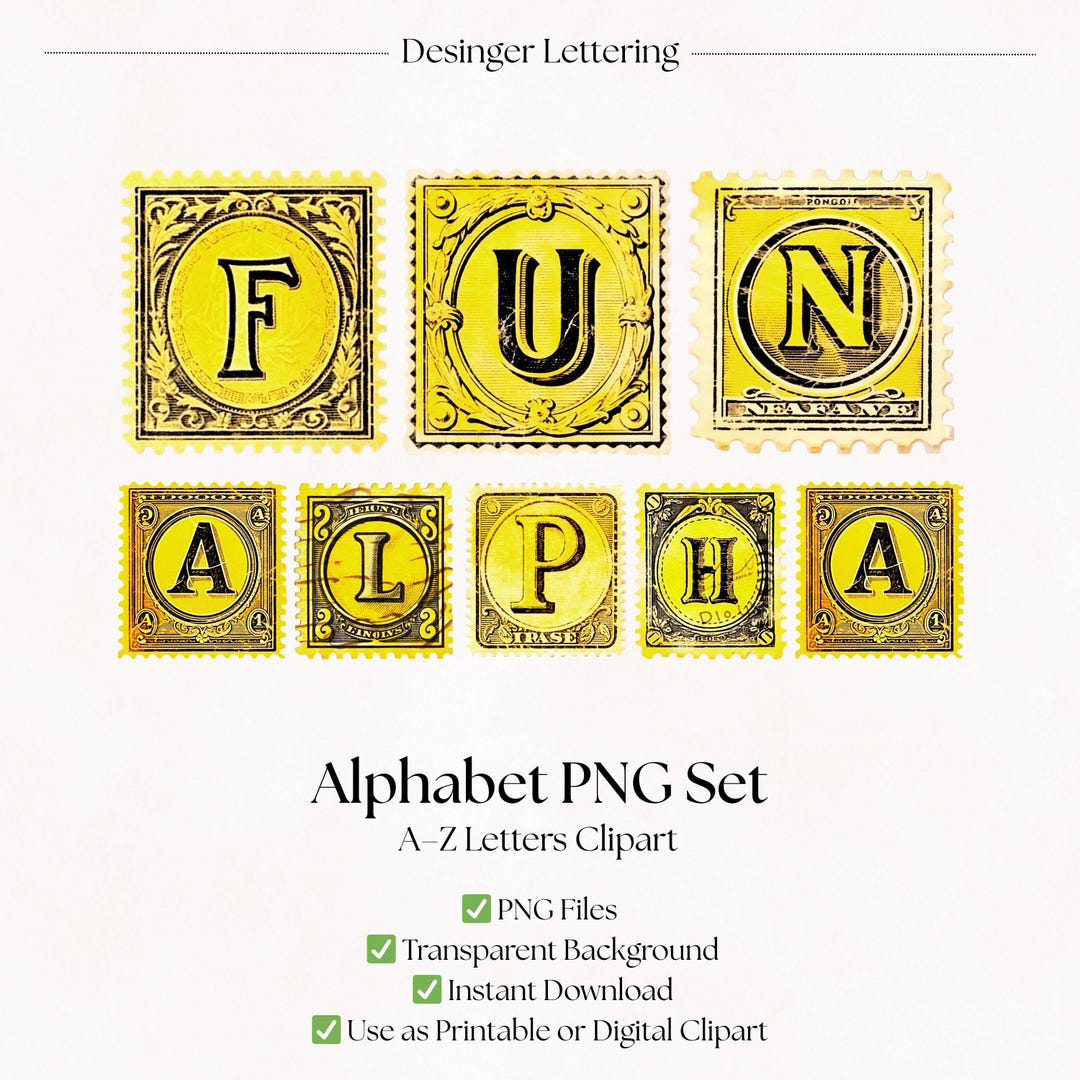Vintage Clipart Fonts | Postage Stamp Alphabet Letters | PNG Typography ...