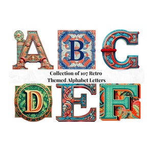 Retro Clipart Alphabet Letters PNG Files for Digital Download ...