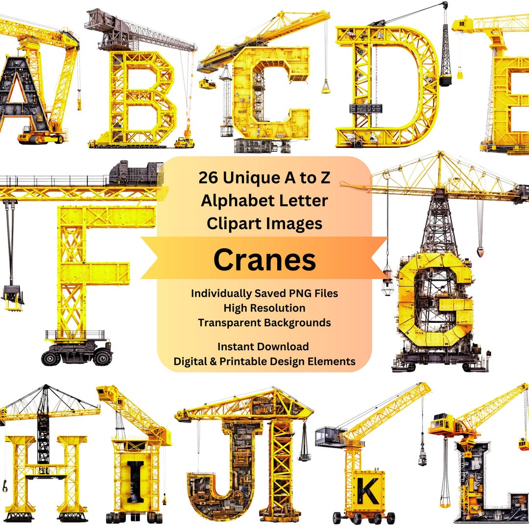 Crane Alphabet Clipart: Construction Letters PNG (digital Download) - Etsy