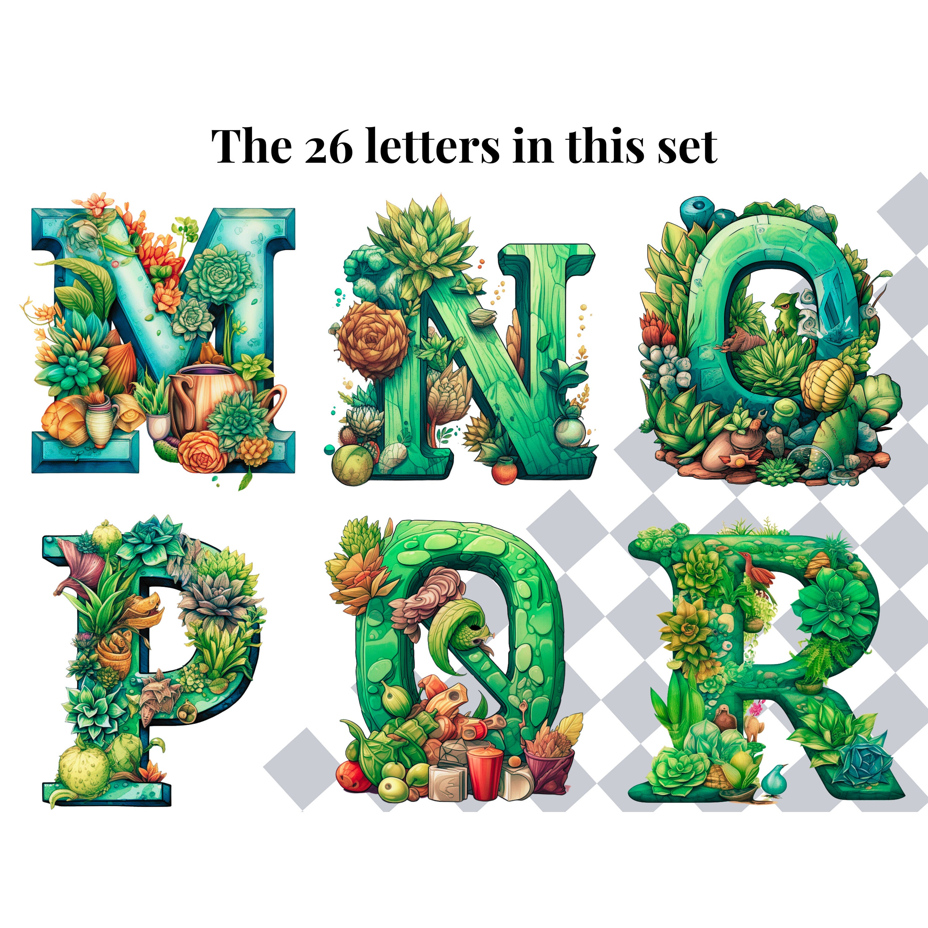 Succulent Clipart Alphabet Letters PNG Files for Cactus Digital ...