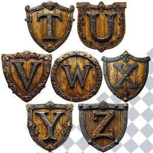 Wooden Shield & Crest Clipart Alphabet Letter PNG Files, Medieval ...