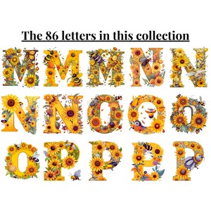 Bee and Sunflower Clipart Alphabet Letters PNG Files for Floral Digital ...