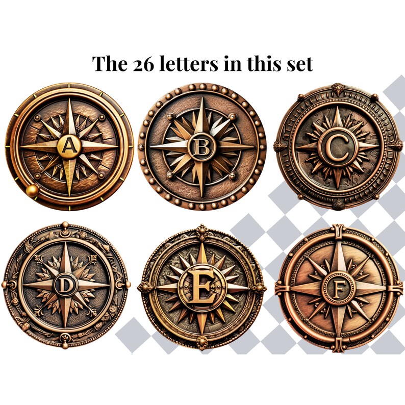Vintage Compass Alphabet Letter Clipart | Bronze Travel Ephemera PNG ...