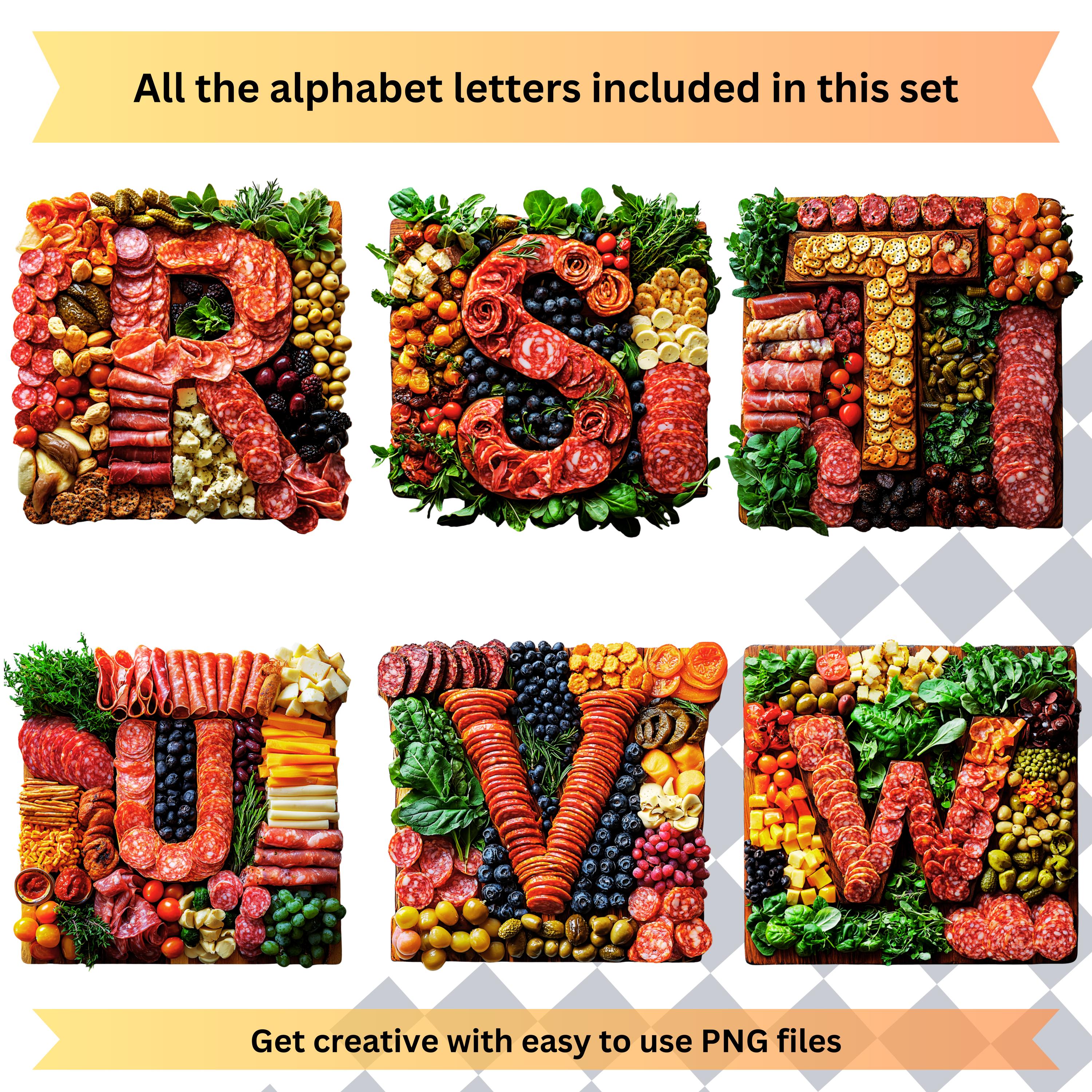 Charcuterie Food Alphabet Clipart: A-Z Letters (PNG Digital Download ...
