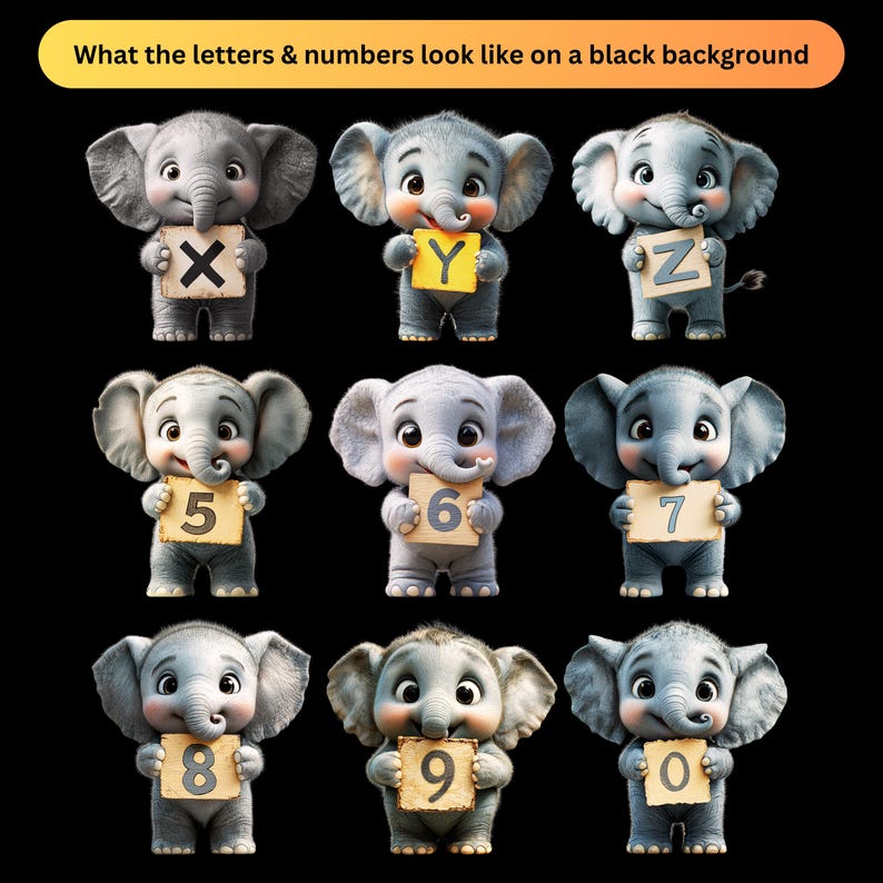 Elephant Alphabet Clipart: Safari Animal Letters & Numbers (digital ...