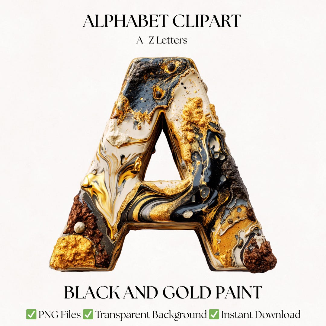 Black and Gold Clipart Alphabet Letters | Elegant PNG Fonts | Luxury ...