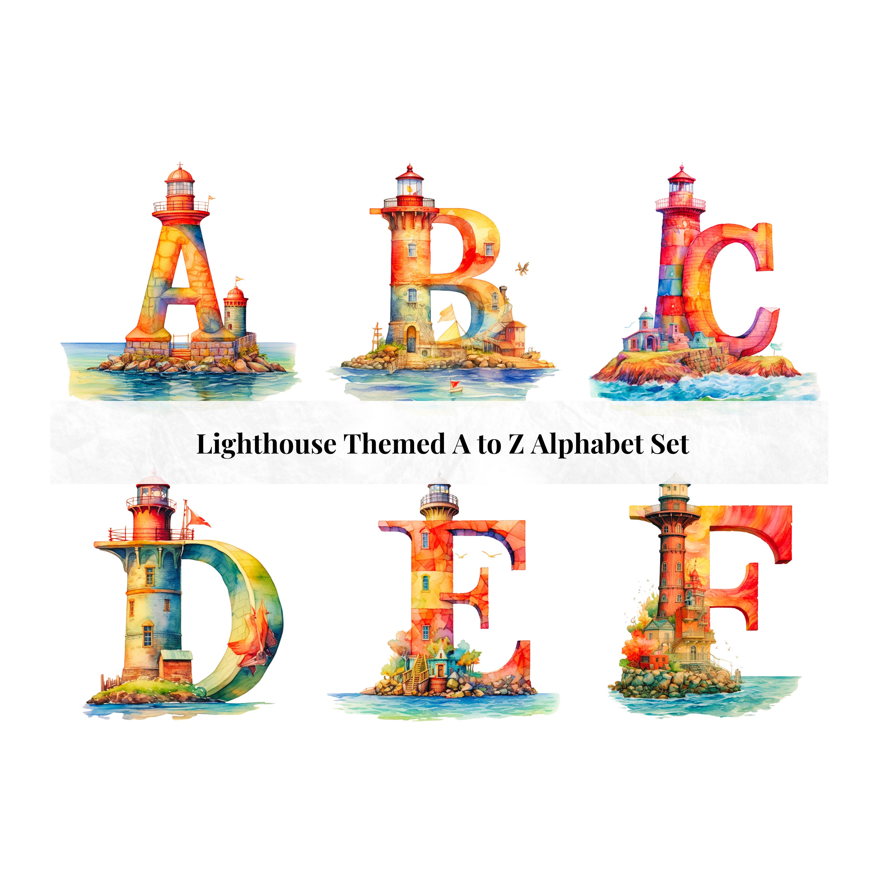 Lighthouse Clipart Alphabet Letters for Digital Download, Scrapbooking ...