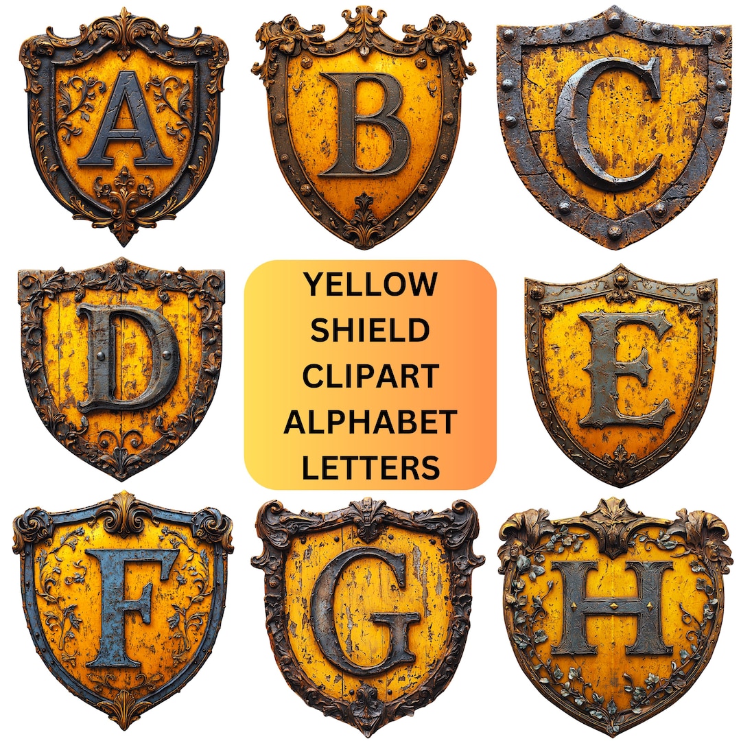 Shield Clipart Letters Alphabet Art for Monogram Sticker, Family Crest ...