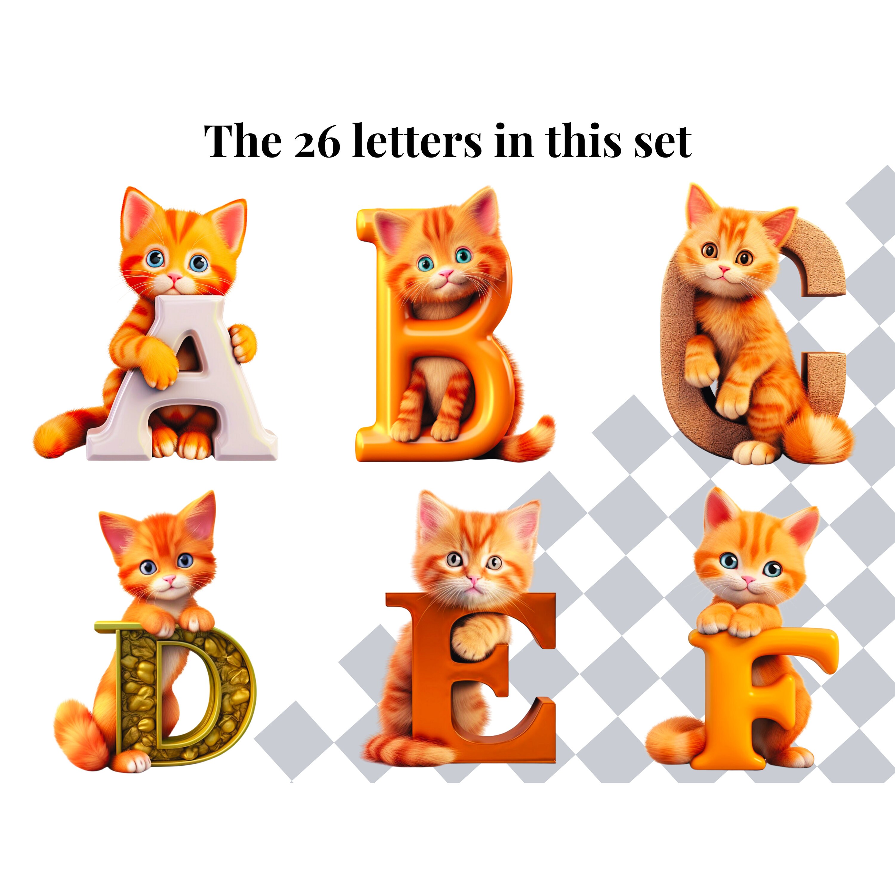 Cat Digital Clipart Alphabet Letters PNG for Cute Fonts for Cricut ...