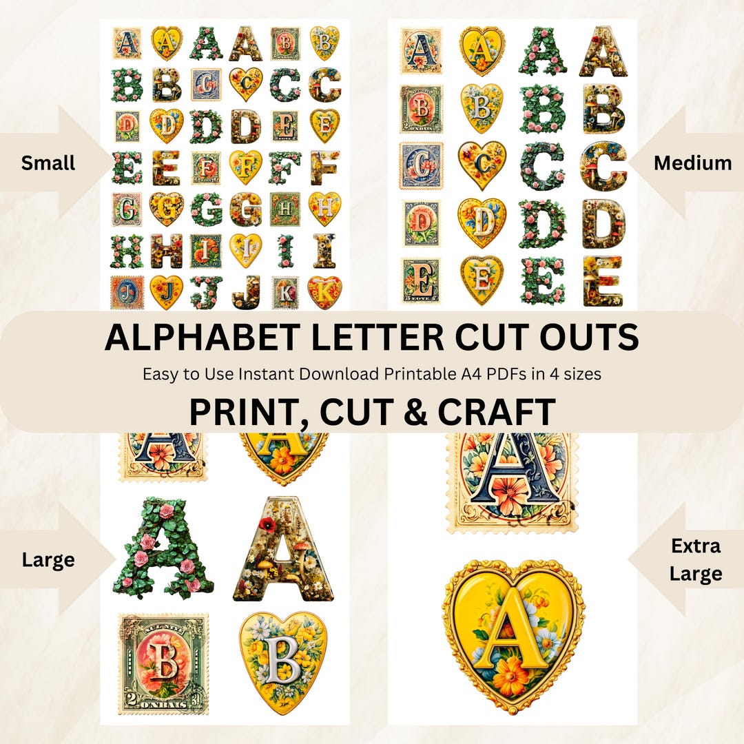 Floral Alphabet Letter Cut Outs: Printable Ephemera for Junk Journals ...