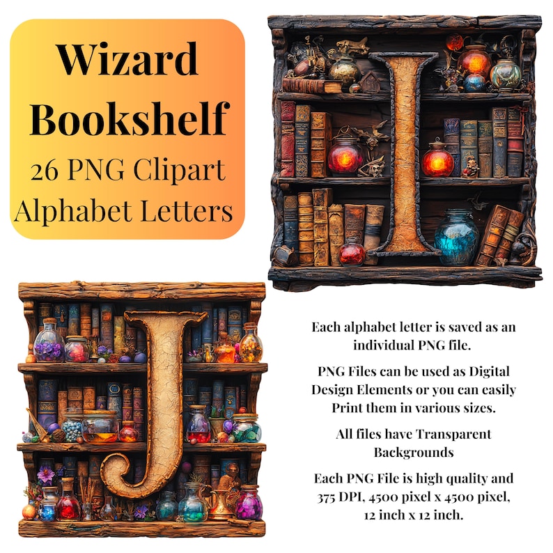 Wizard Clipart PNG Images | Bookshelf Alphabet Letters | Magical Fonts ...