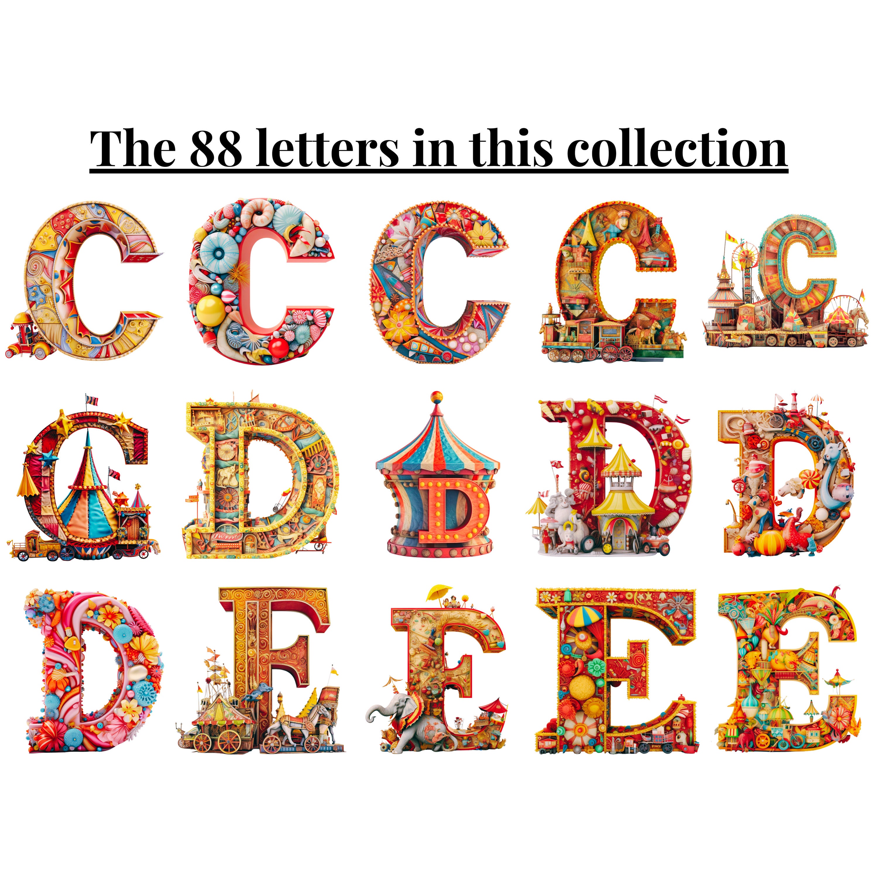 Circus Clipart Alphabet Letters PNG Files for Carnival Digital Download ...