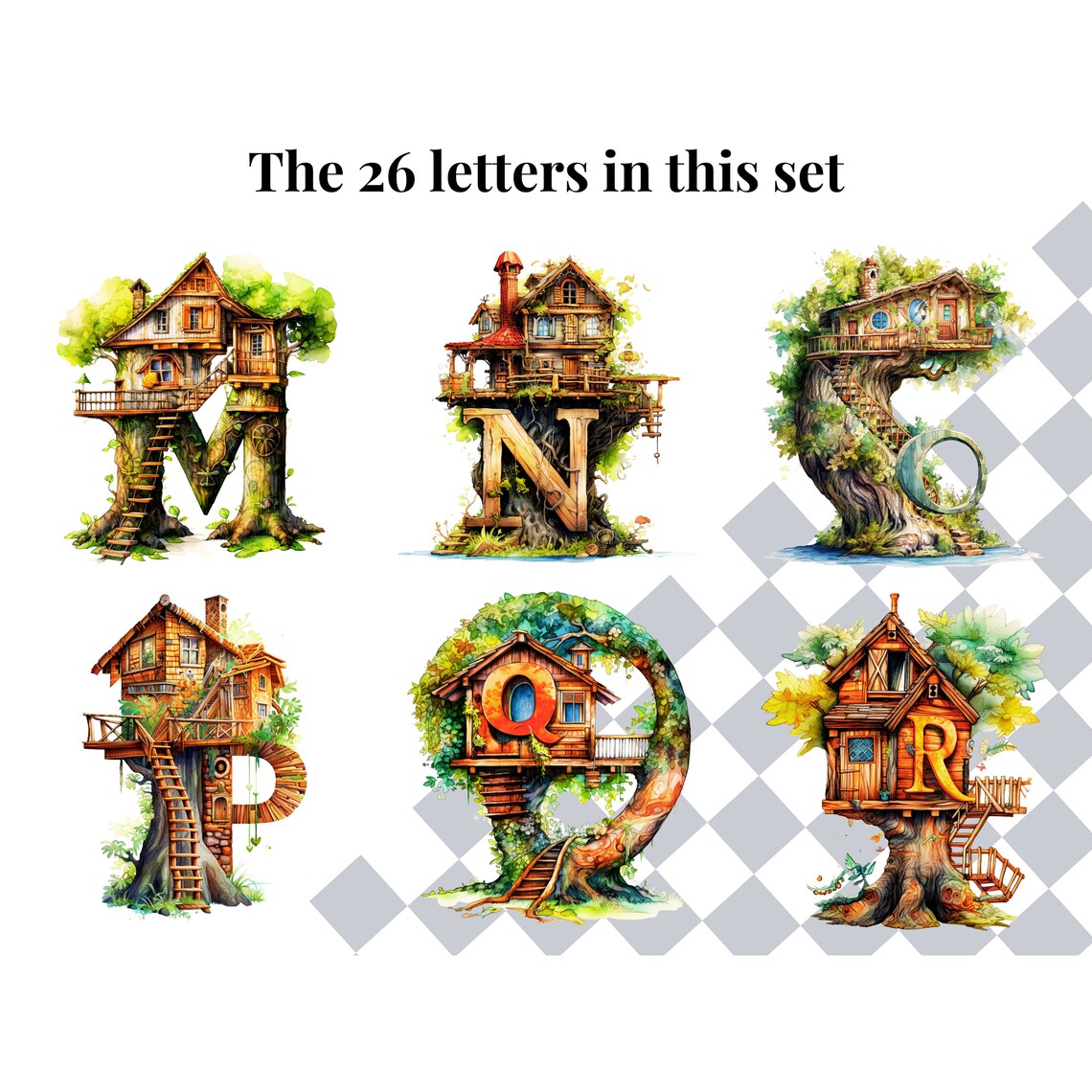 Treehouse Clipart Watercolor Letters PNG Font for Cricut - Etsy