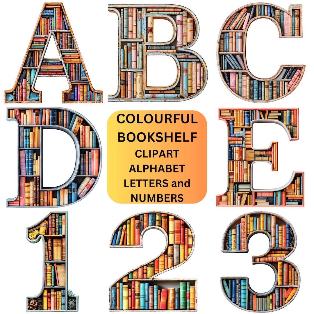 Bookcase Clipart Alphabet Letters & Numbers for Classroom PNG ...