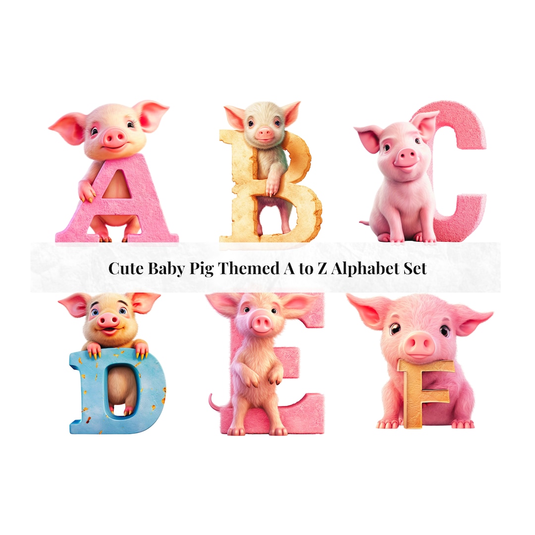 Pig Clipart Animal Alphabet Letters PNG for Cute Illustration Farmhouse ...
