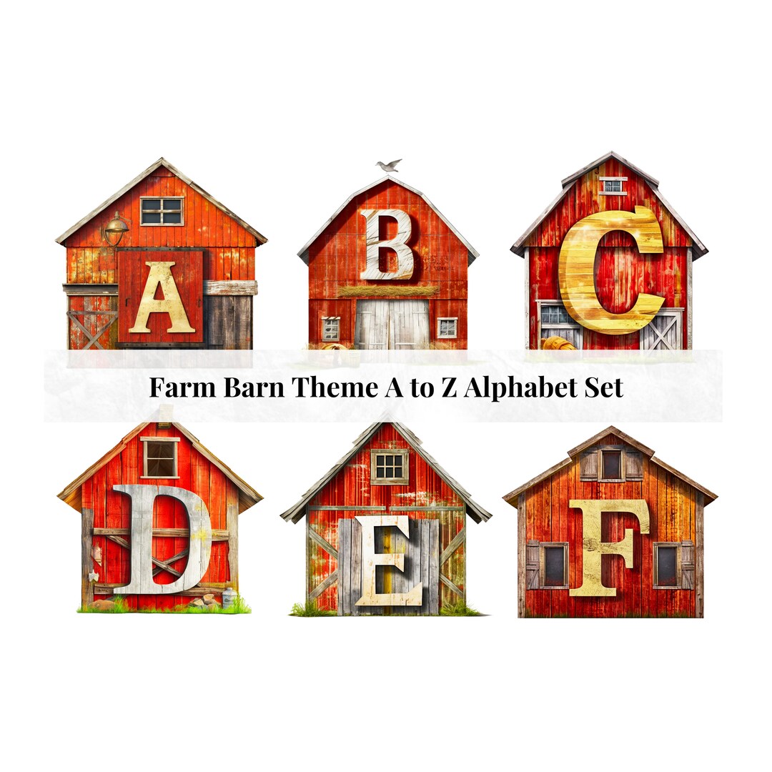 Farm Barn Clipart Alphabet Letters PNG Files for Farmhouse Digital ...