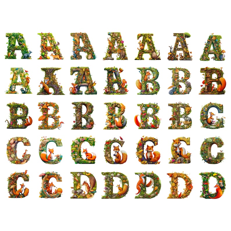 Woodland Animal Clipart Alphabet Letters | Fantasy Forest Themed PNG ...