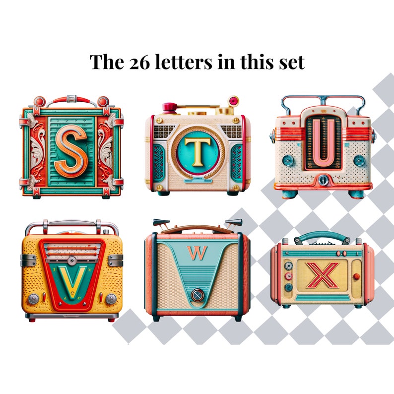 Retro Radio Alphabet Clipart: Vintage PNG Letters (digital Download ...
