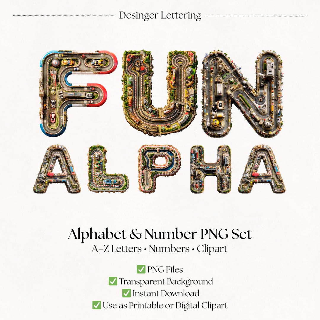 Racing Clipart Alphabet Letters | Car Race Track PNG Font Set | Racing ...