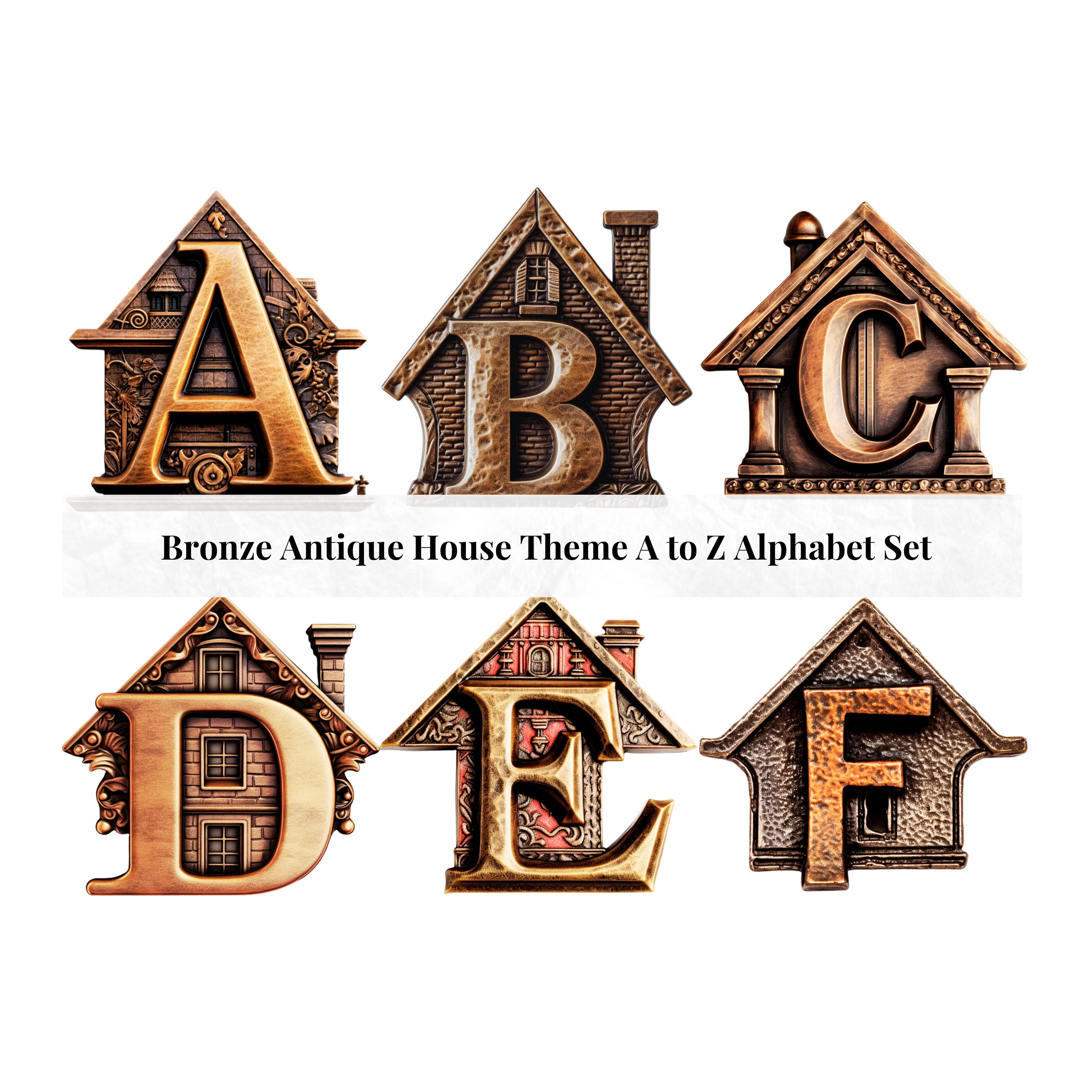 Digital Clipart House Alphabet Letters PNG for Cricut Designs, Vintage ...