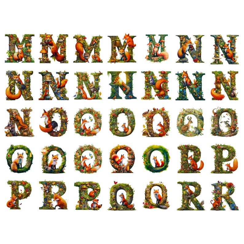 Woodland Animal Clipart Alphabet Letters | Fantasy Forest Themed PNG ...