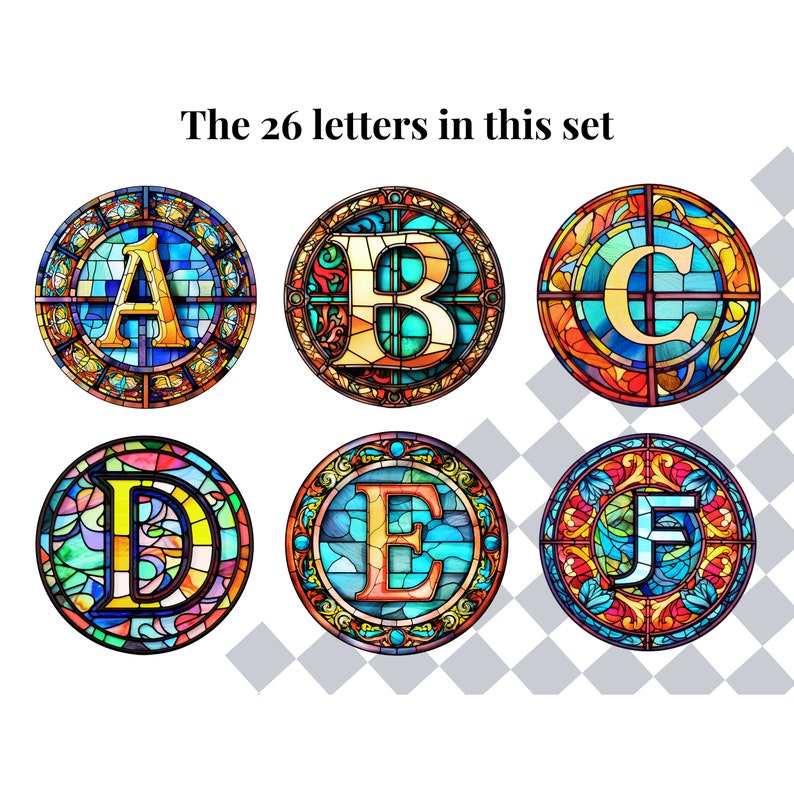 Stained Glass Clipart Alphabet Letters | Vintage Ephemera PNG Lettering ...