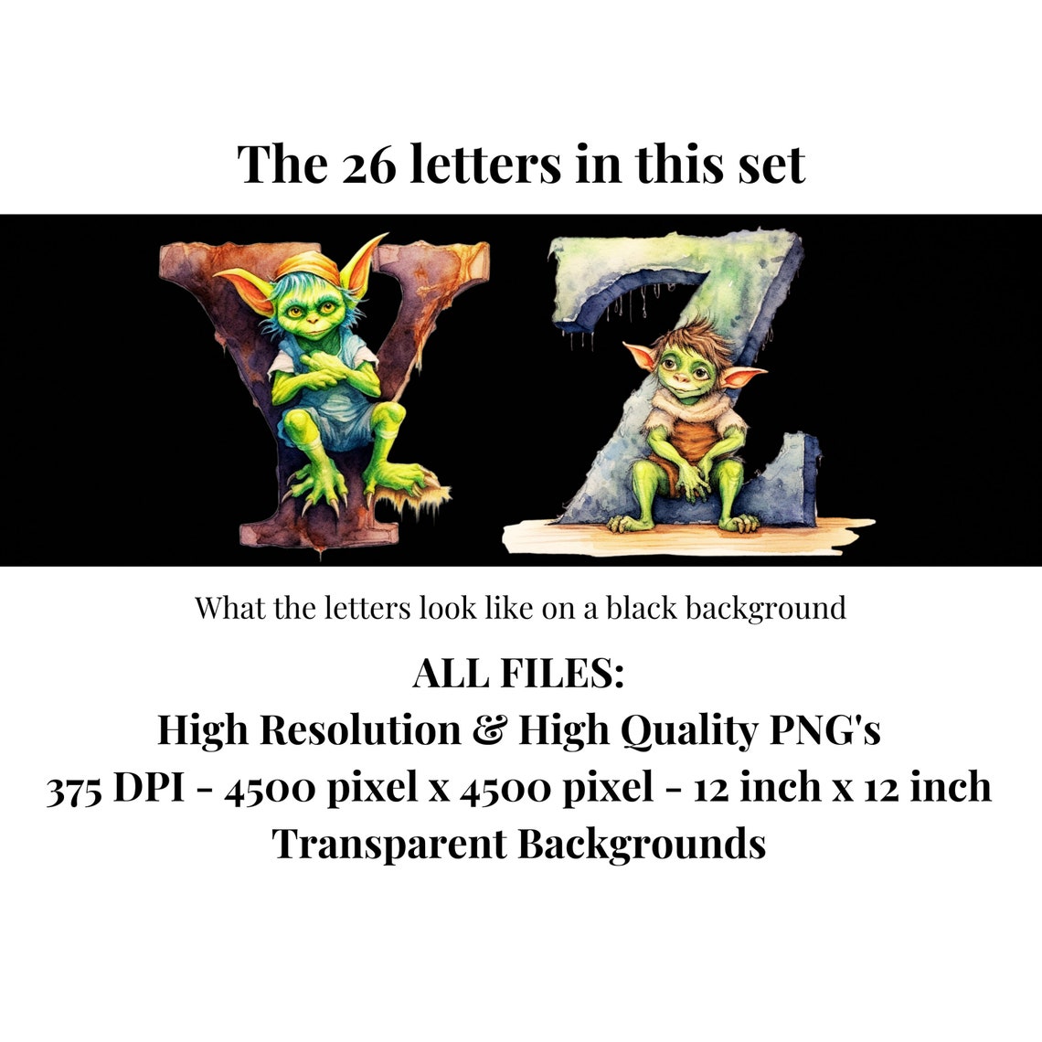 Goblin Clipart Alphabet Letters PNG Files for Goblins Digital - Etsy