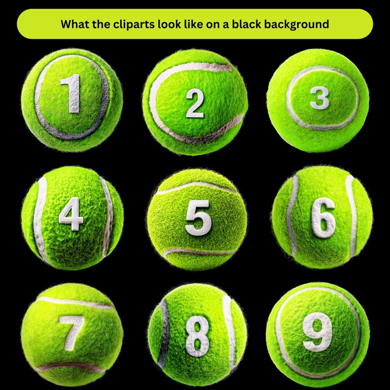 Tennis Ball Alphabet Clipart: Sports Letters & Numbers PNG (digital ...