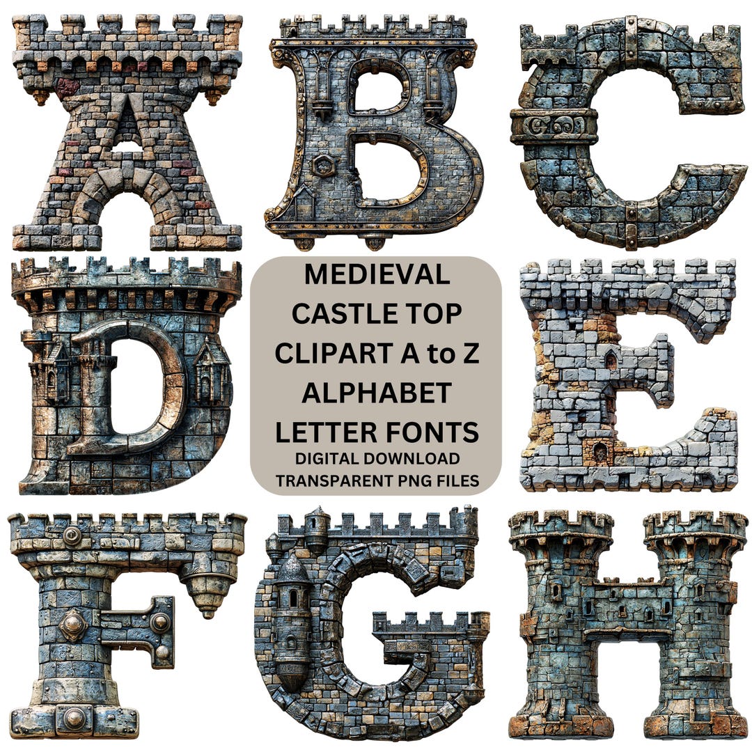 Medieval Clipart Letters, Instant Download Alphabet Font PNG Bundle ...
