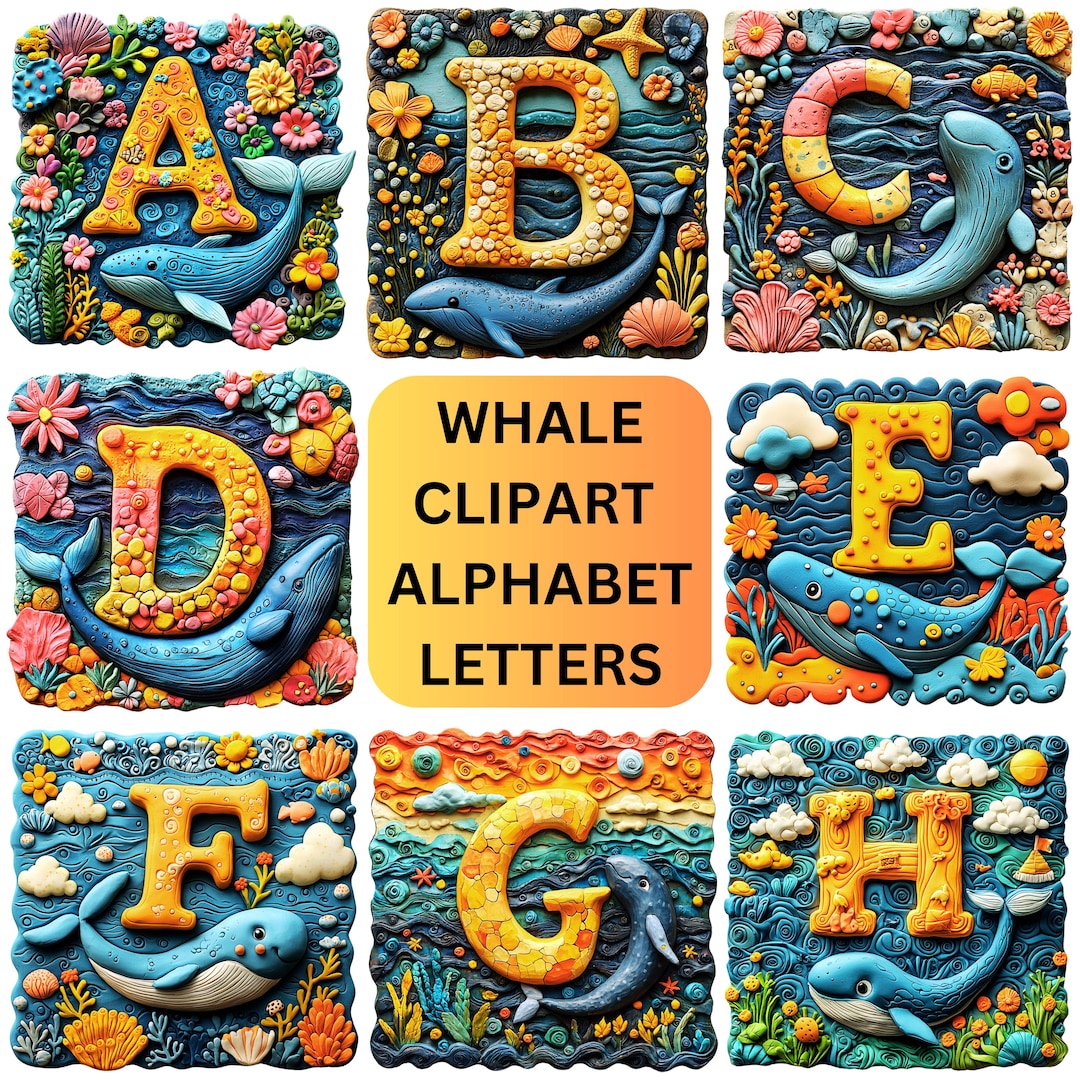 Whale Clipart Alphabet Letters for Under the Sea Animal Letters, Cute ...