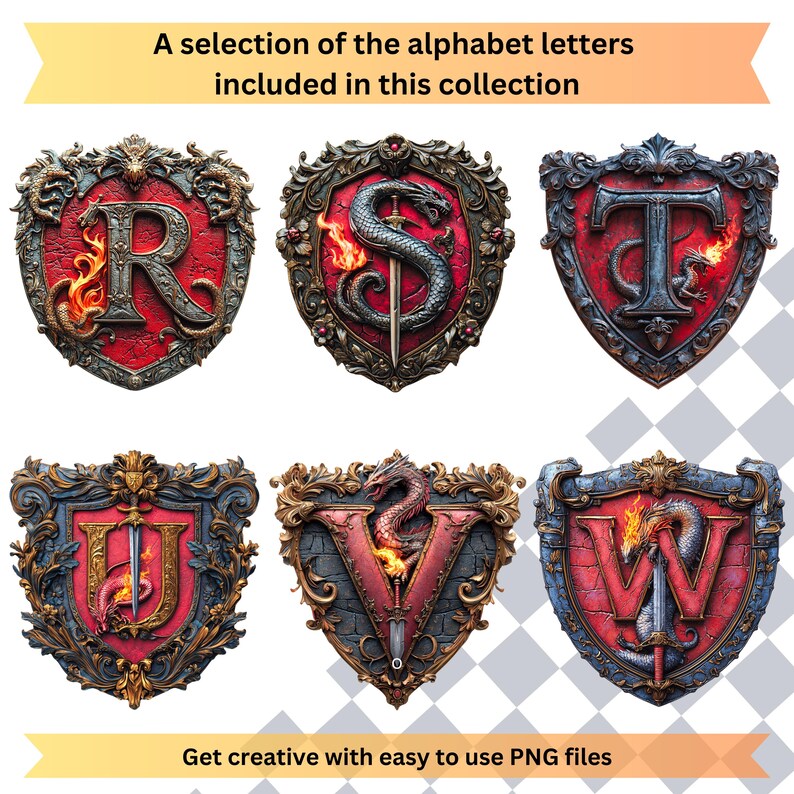 Dragon and Sword Shield Clipart Alphabet Letters, Medieval Viking ...