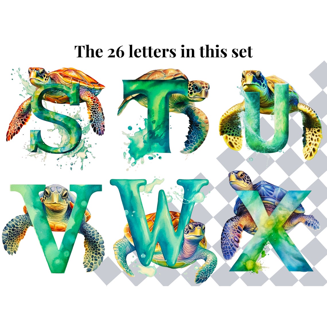 Sea Turtle PNG Watercolor Animals Alphabet Clipart for Under - Etsy ...