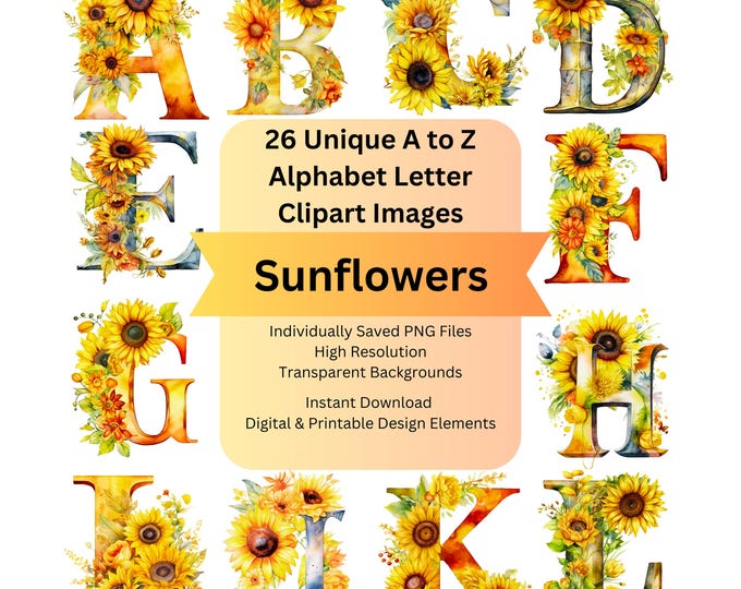 Sunflower Clipart Decorative Letters for Commercial Use Digital Art ...