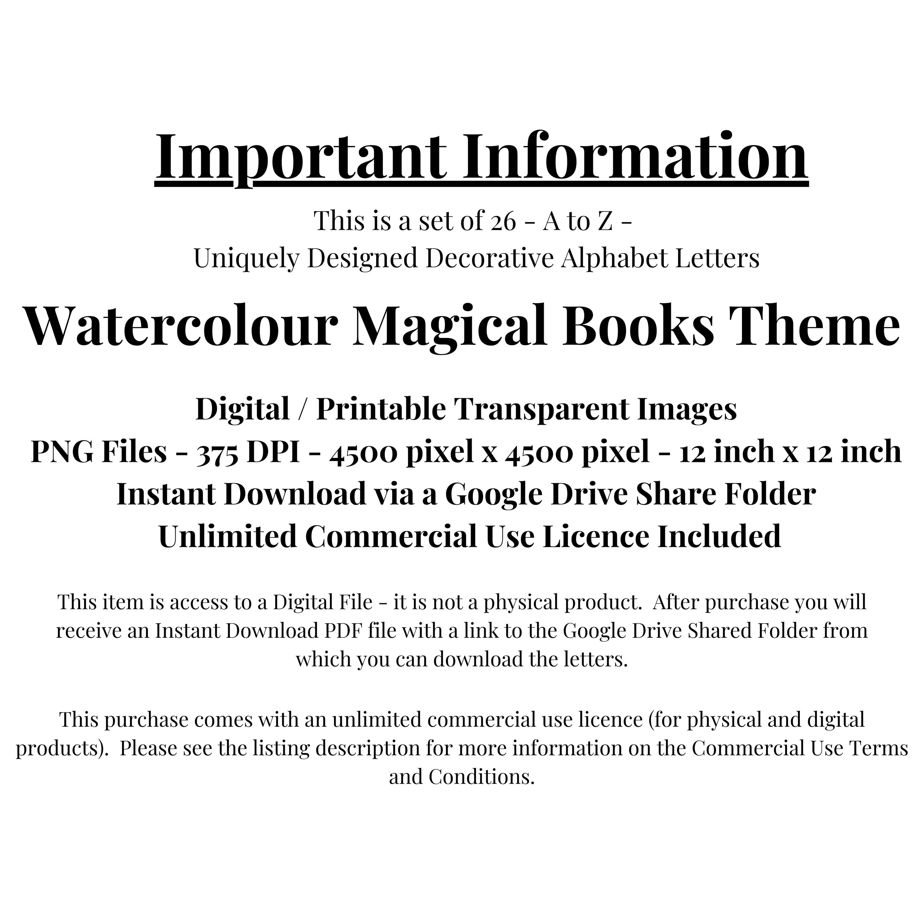 Library Book Clipart Alphabet Letters PNG Files for Watercolor Digital ...