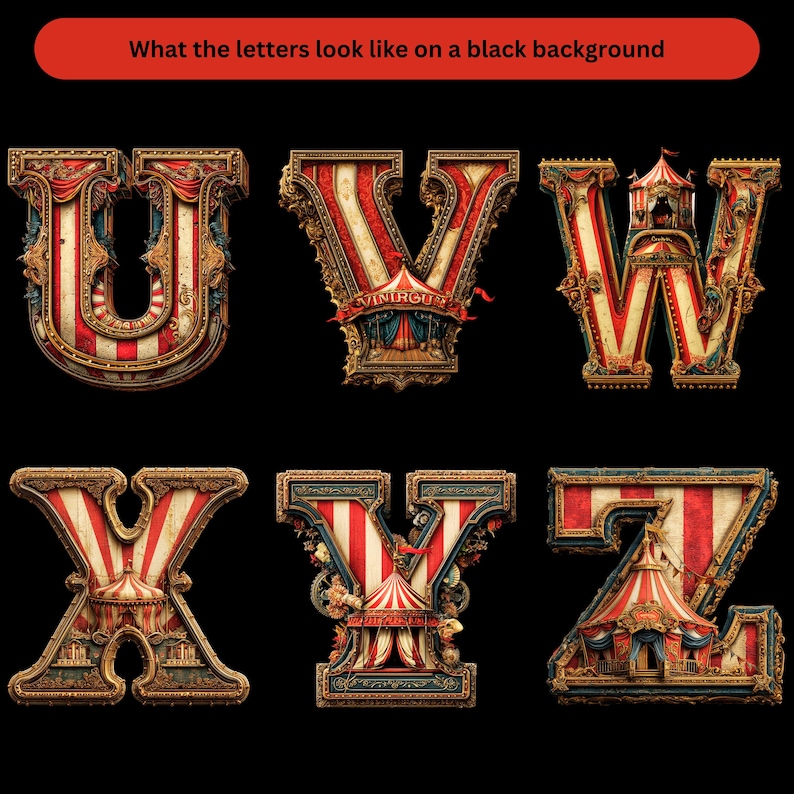 Vintage Circus Alphabet Clipart: Playful Carnival Font (PNG Files ...