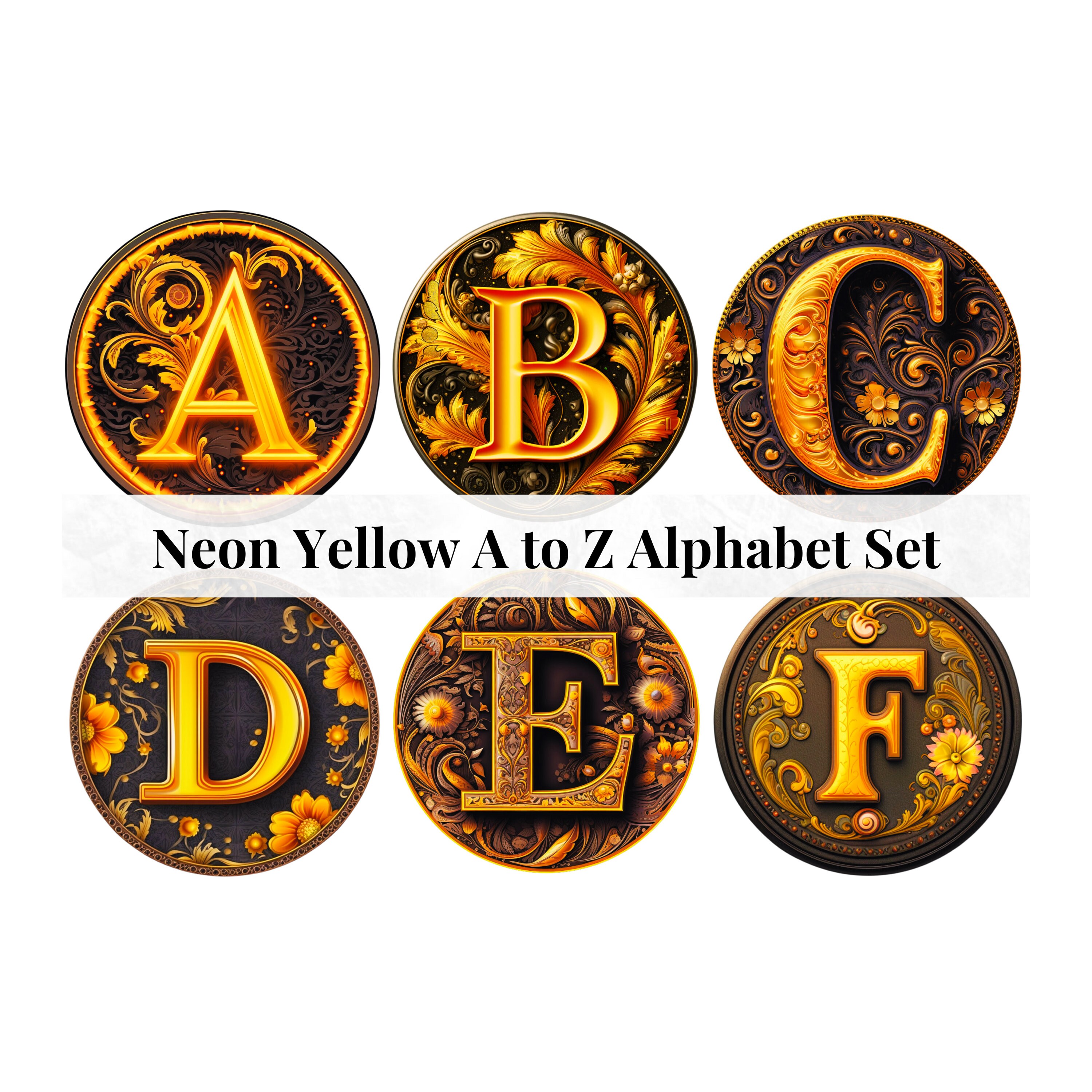 Neon Letters Clipart Alphabet PNG Files for Floral Flower Digital ...
