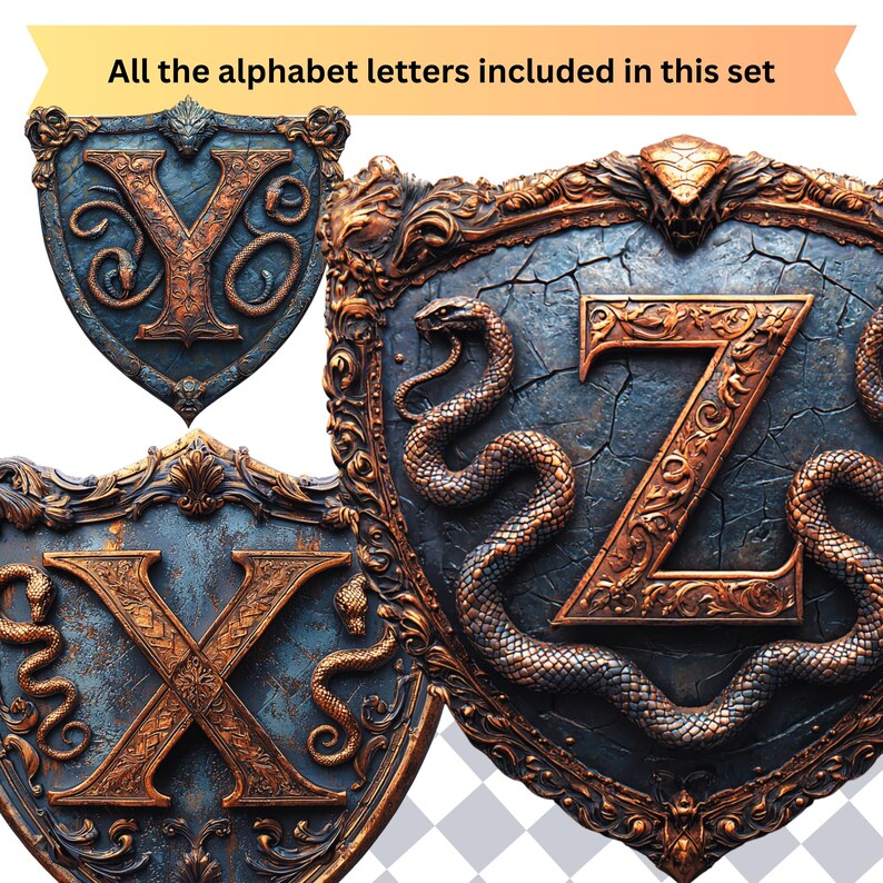 Snake Clipart Alphabet Letters | Medieval Shield PNG Typography Design ...