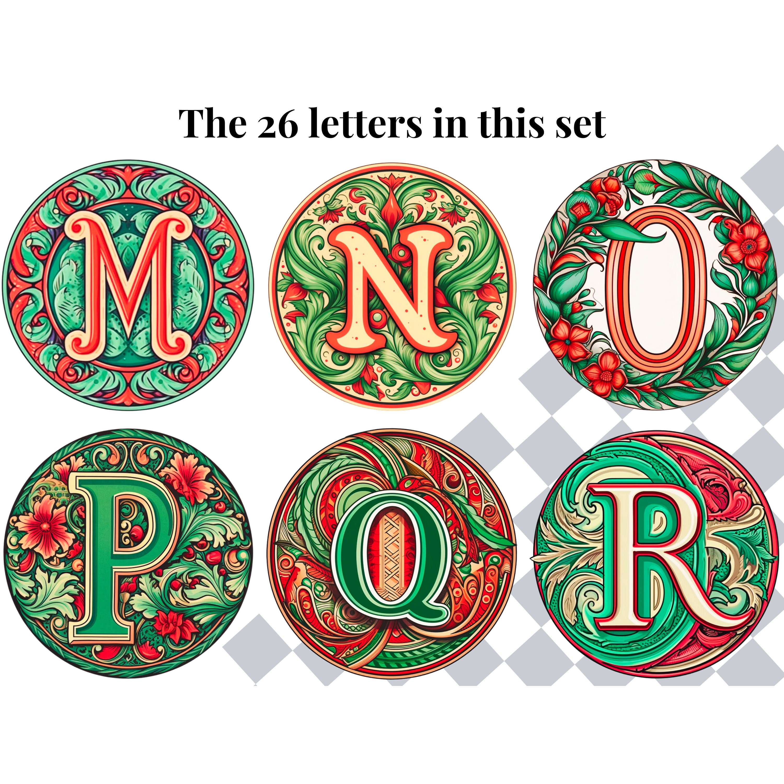 Retro Christmas Clipart Letters | PNG Xmas Alphabet Fonts | Decorative ...