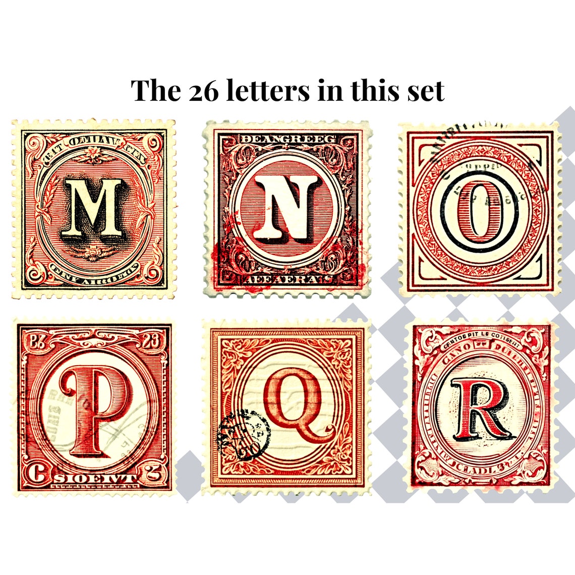 Red Alphabet Letter PNG Files | Postage Stamp Clipart Fonts | Vintage ...