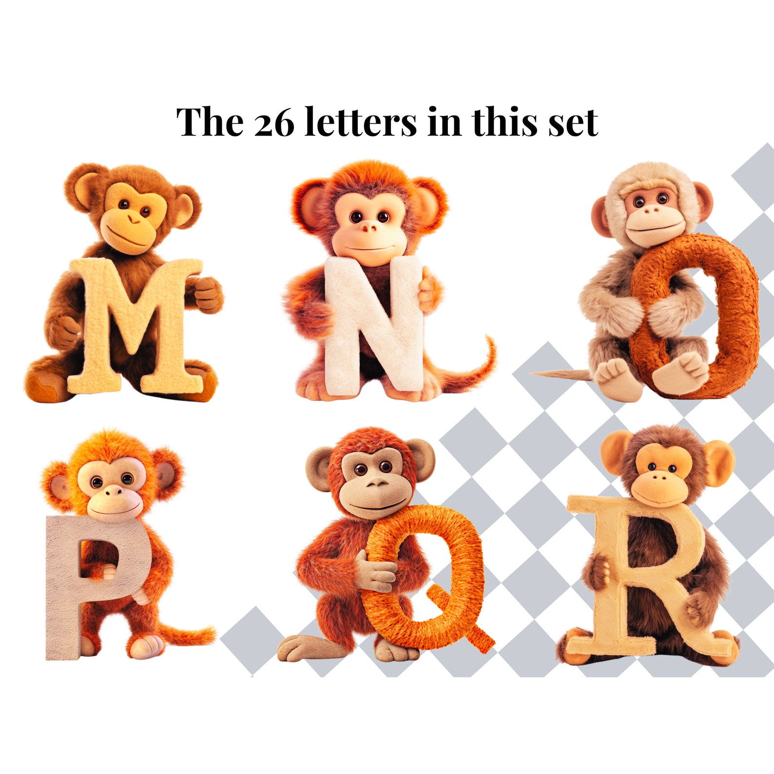 Monkey Clipart Alphabet Letters PNG for Commercial Use Font Bundle ...
